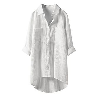 Generic Chemise Femme Coton Lin Chic Et Elegant De Loisirs Chemises D&eacute;t&eacute; Manche Longues Col V Loose Haut L&eacute;ger Confortable Tunique &Agrave; La Mode Coton Et Lin Chic