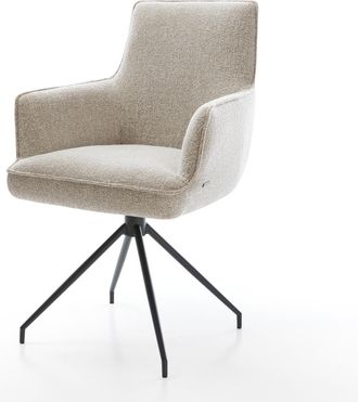 DELIFE Esszimmerstuhl Heira-Flex mit Armlehnen Webstoff Soft Beige Kreuzgestell konisch Schwarz Taschenfederkern, Esszimmerst&uuml;hle