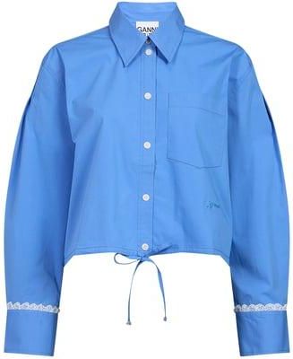 Ganni Chemise brod&eacute;e en coton m&eacute;lang&eacute;
