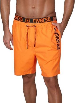 Riverso Short de Bain RIVBobby pour Homme - Short de Bain dété - Short de Plage - avec Cordon de Serrage - Imprimé - 100% Polyester - Noir - Vert - Orange - R
