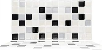 Walplus 12 St&uuml;ck 30.5x15.4cm Klassisches schwarz-wei&szlig;es Mosaik Schwarz Wei&szlig; 3D-Fliesenaufkleber Abziehen und Aufkleben Backsplash Abziehbilder Startseite Deko