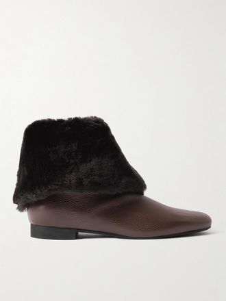 Toteme Downtown Ankle Boots Aus Leder Mit Shearling-besatz - Braun
