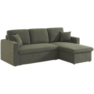 Sweeek 3-Sitzer Schlafsofa mit beidseitig montierbarer Recamiere und Boucl&eacute;-Bezug, Boucl&eacute;, Khaki