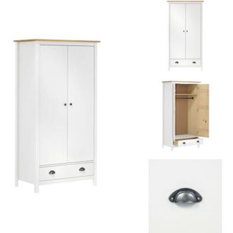 vidaXL Kleiderschrank mit 2 T&uuml;ren Hill Wei&szlig; 89x50x170 cm Kiefernholz - Holzschrank - Kleiderschrank - Schlafzimmerm&ouml;bel - Wei&szlig;er Kleiderschrank - Moderner