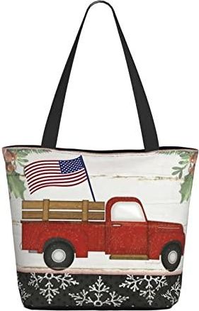 AOOEDM Drapeau am&eacute;ricain camion rouge joyeux No&euml;l sac &agrave; provisions pour femme 13 x 11 x 7 pouces. Le cadeau parfait pour la Saint-Valentin. Cest de la Saint-