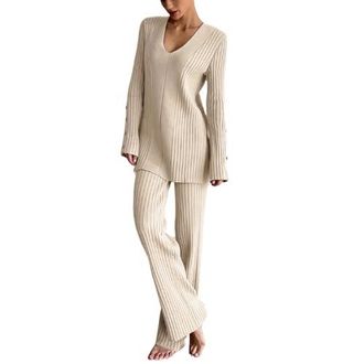 Generic Ensemble Sport Tricot Ensemble Femme Chic Et Elegant Hiver 2 Pi&egrave;ces Oversize Tendance Quotidien Tracksuit Set &Agrave; Manches Longues Haut + Running Pantalo