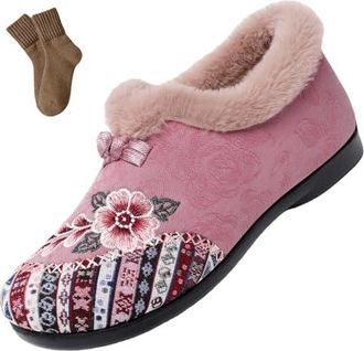 Generic Bottines dhiver chaudes &agrave; motif floral pour femme, doubl&eacute;es de fourrure, chaudes en peluche, semelle souple antid&eacute;rapante, chaussures de tous les jour