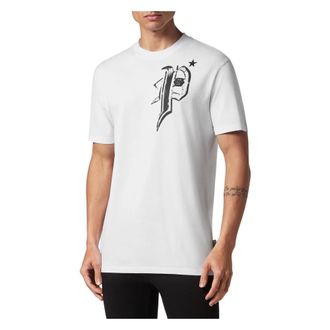 Philipp Plein T-Shirt Rundhals Skull & Bones - - Tops - Herren - Wei&szlig; - 2XL