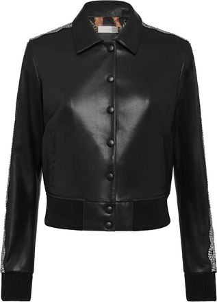 Philipp Plein Femme, Vestes, Noir, Taille: 36 FR Leather Bomber Crystal Cable