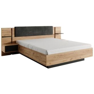 Vente-Unique Vente-unique - Lit avec chevets 160 x 200 cm - Avec LEDs - Coloris : Naturel et anthracite - elynia