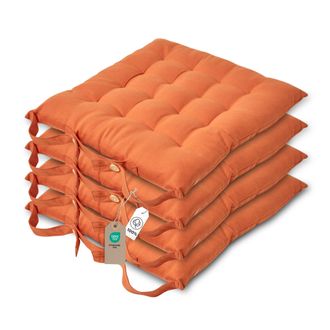 Homescapes 4er Set Stuhlkissen 40x40 cm Terracotta-orange - Sitzkissen Outdoor/Indoor mit Baumwollbezug, Sitzpolster waschbar und Oeko-TEX-Zertifiziert f&uuml;r Esszi