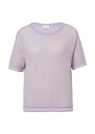Comma Kurzarmpullover Strickpullover Kurzarm-Pullover aus luftigem Ajourstrick