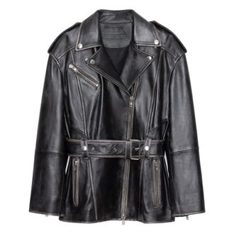 Stand Studio Stand Studio, Femme, Vestes, Noir, Taille: 38 FR Veste de motard en cuir dagneau noir avec &eacute;paulettes