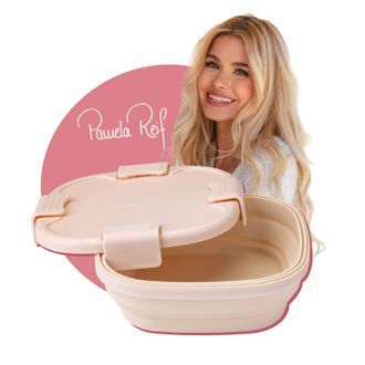 Fackelmann x Pamela Reif Snacking-Box - Pastell Beige, 700 ml, Silikon, mit Click-System f&uuml;r sicheren Verschluss