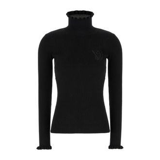 Valentino Garavani Femme, Pulls, Noir, Taille: 42 FR Col roul&eacute; &agrave; volants