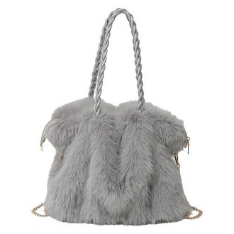 Generic Sac &agrave; bandouli&egrave;re en peluche pour femme et fille, couleur unie, avec cha&icirc;ne en m&eacute;tal, sac &agrave; bandouli&egrave;re pour une utilisation quotidienne &agrave; l&eacute;cole, au 
