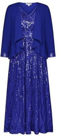 Grace Karin Robe à paillettes sans manches pour femme - Col en V - Taille haute - Élégante robe de soirée 2 pièces avec cardigan en mousseline de soie, bleu marin