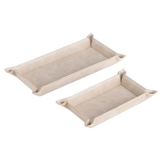 Navaris Lederschale Tablett aus Kunstleder - 2x Schale Ablage Leder - Ablageschale für Schmuck Schlüssel Münzen Handy - Schlüsselablage Organizer - beige