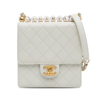 Chanel White Quilted Leather Small Chic Pearls Flap