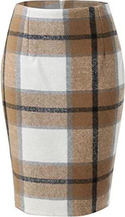 Generic Jupes crayon &agrave; carreaux printemps 2026 pour femmes automne hiver taille haute moulante longueur genou jupe midi en laine avec fente, kaki, XXL