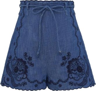 Zimmermann Aster Scalloped Shorts - Femme - Shorts - Bleu - Taille: 36 FR