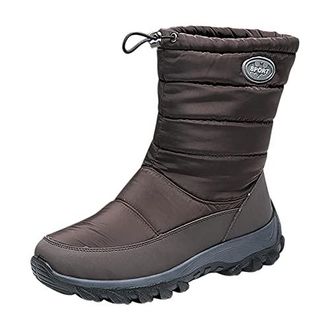 Generic Bottes de neige dhiver chaudes doubl&eacute;es en polaire pour femme - Chaussures de marche &eacute;l&eacute;gantes et confortables - &Agrave; enfiler - Bottes mi-mollet, marron,