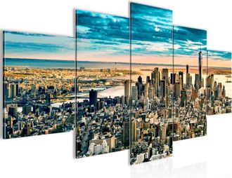 Runa Art Bilder New York City 200 x 100 cm 5 Teilig XXL Wanddekoration Design T&uuml;rkis 610051a