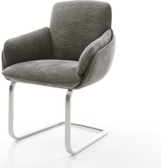 DELIFE Freischwinger Luan-Flex mit Armlehnen Boucl&eacute; Soft Schlamm Freischwinger flach Edelstahl, Esszimmerst&uuml;hle