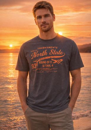 Man's World T-Shirt MANS WORLD, Herren, Gr. XL (56/58), grau (anthrazit, melange), Single Jersey, Obermaterial: 60% Baumwolle, 40% Polyester, bedruckt, meliert, n