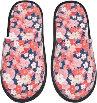 Generic Pantoufle Maison Estampe Japonaise De Cerisier Hiver Pantoufles Doux Chaussons Maison Portative Hiver Chaussures Chaudes Pour Chambre Salon H&ocirc;tels L