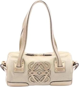 Loewe Sac &agrave; main Pre-owned en toile et cuir Anagram - Femme - Pre-owned - Beige - Taille: ONE Size