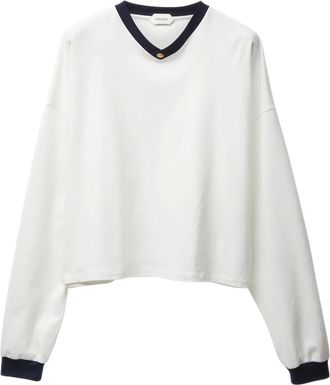 Versace Femme, Sweatshirts et sweats &agrave; capuche, Blanc, Taille: 38 FR SweaT-shirt Col V C&ocirc;tel&eacute;