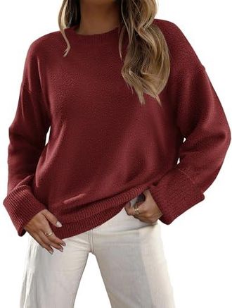 Zeagoo Pull &eacute;l&eacute;gant en tricot &agrave; manches longues et col rond pour femme - Hauts en tricot - Automne - Hiver - Pull en tricot d&eacute;contract&eacute; - Tailles S &agrave; XXL, ro