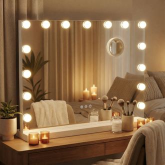 Clp Schminkspiegel mit Beleuchtung dimmbar Pernilla, Kosmetikspiegel mit 10X Vergr&ouml;&szlig;erung und USB-A, Hollywoodspiegel Licht mit 3 Modi, Farbe:wei&szlig;