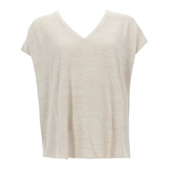 Fabiana Filippi Femme, Tops, Beige, Taille: 38 FR Lurex Cotton Seed Stitch V Neck Cape