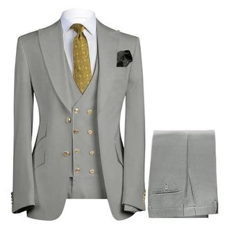 Generic Costume 3 pièces pour homme - Coupe ajustée - Pour mariage, bal de fin dannée, smoking - Tenue formelle daffaires - Veste, gilet et pantalon, gris, 5X