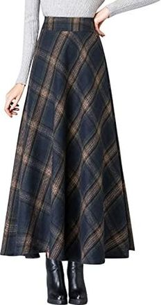 Generic Jupes en tweed pour femme | Jupe vichy bleue pour femme - Jupe à carreaux rétro - Jupe à carreaux taille haute - Jupe ample - Jupe longue classique - 