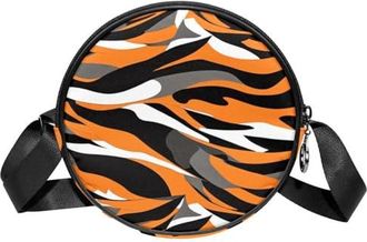 Generic Circle Sac &agrave; bandouli&egrave;re pour femme, petit sac &agrave; bandouli&egrave;re orange camouflage, sac &agrave; dos avec fermeture &eacute;clair, bretelles r&eacute;glables, sac &agrave; main rond 