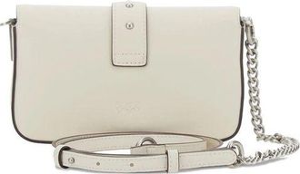 Pinko Love One Slouchy Calfskin Leather Crossbody Bag - White