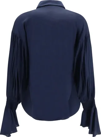 Ella Bell Sleeve Silk-Blend Shirt - Navy