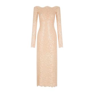 Paco Rabanne Femme, Robes, Rose, Taille: 38 FR Robe Midi en Dentelle Stretch Orn&eacute;e de Sequins Brod&eacute;s