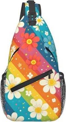 Generic Sacoche Homme Bandouliere Fleurs Rainbow de dessin anim&eacute; Durable Sac Bandouli&egrave;re R&eacute;glable Crossbody Bag pour Voyage Camping Randonn&eacute;e