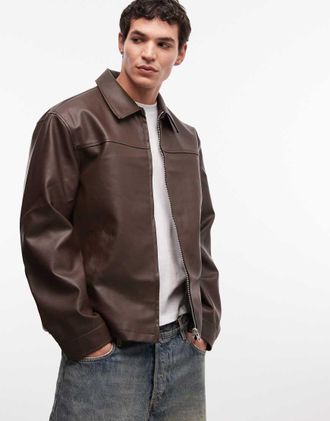 Asos Blouson Harrington en imitation cuir - Marron-Brown