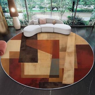 Generic Tapis Rond 150 cm (Round) Microfibre Douce Tapis Circulaire Salon Blocs g&eacute;om&eacute;triques Abstraits de Couleur Chambre Imprim&eacute;s Imprim&eacute; Antid&eacute;rapant Lavabl