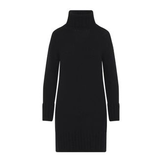 Moncler Femme, Robes, Noir, Taille: 38 FR Robe mi-longue c&ocirc;tel&eacute;e &agrave; logo