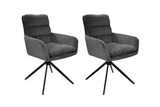 Byliving Esszimmerstuhl 2er Set PURA/Grob-Cord dunkelgrau/Gestell Metall schwarz matt/Sitzschale 360&deg; drehbar/B 58, H 88, T 60 cm