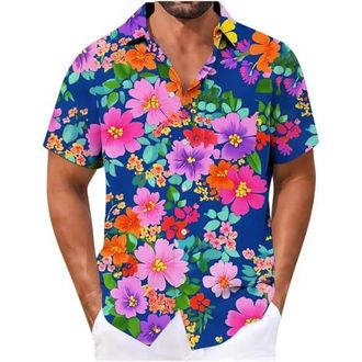 Generic Chemise hawa&iuml;enne d&eacute;contract&eacute;e et confortable pour homme - Col rabattu - L&eacute;g&egrave;re et respirante - Classique - Chemise de plage &agrave; manches courtes - Chemi