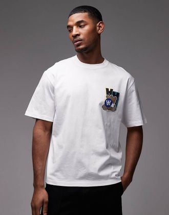 Wood Wood Double A By Wood Wood - T-shirt en coton avec logo fa&ccedil;on autocollant - Blanc