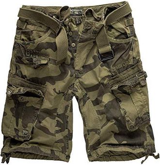 Geographical Norway Cargo Shorts Pantalon Court Bermuda avec Ceinture Short Hunter dans Bundle avec UD Bandana - Kaki Camouflage, M