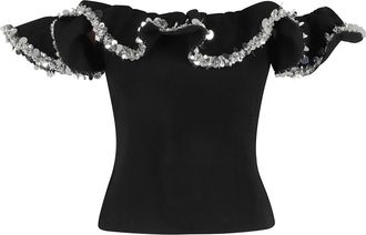 Rotate Rotate Birger Christensen, Femme, Blouses et Chemises, Noir, Taille: 38 FR Crepe Ruffle Top
